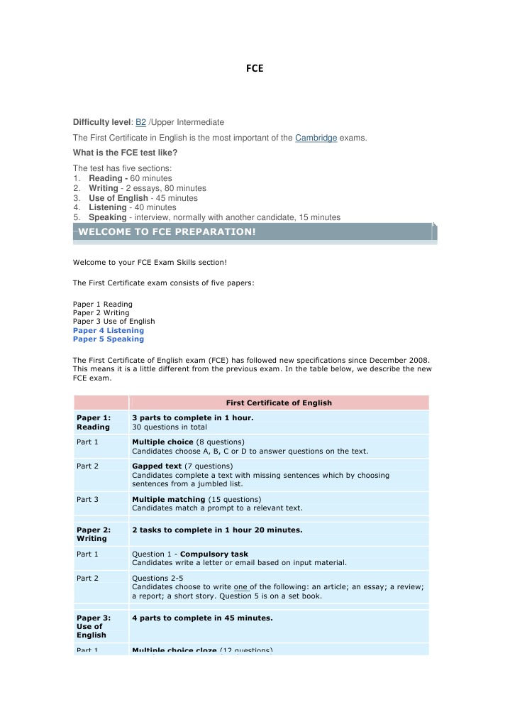 Welcome To Fce Preparation!: Difficulty Level | PDF | Evaluation ...