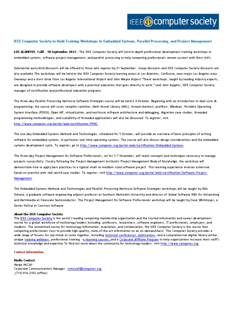 IEEE Computer Society To Hold Training Workshops in Embedded Systems ...