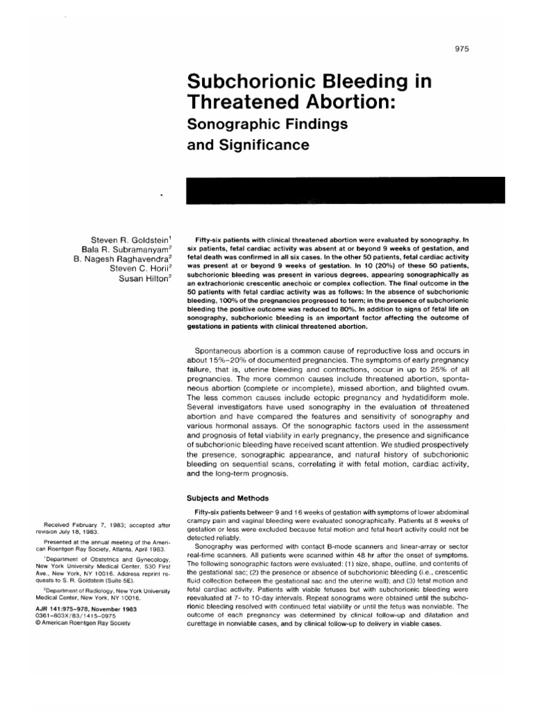 Subchorionic Bleeding in Threatened Abortion:: Sonographic Findings and ...