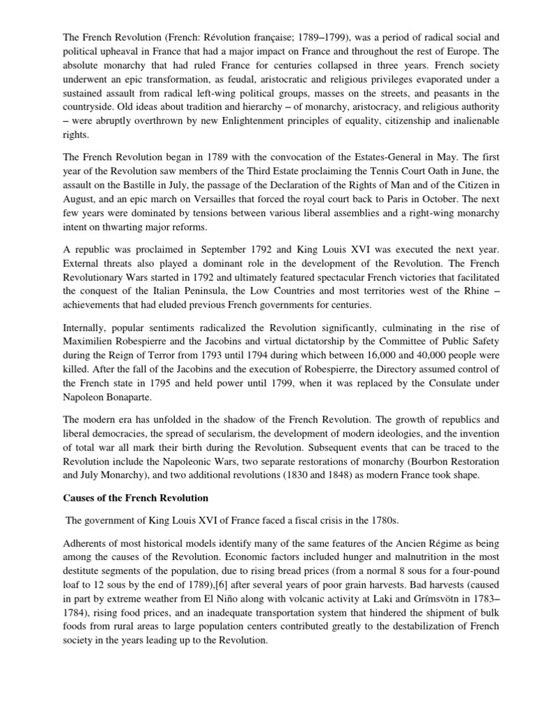 Causes of The French Revolution | PDF | Reign Of Terror | Experiment