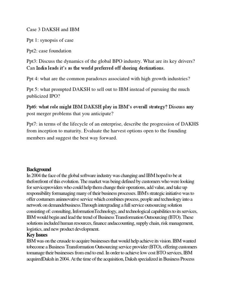 Case 3 Daksh and Ibm | PDF | Ibm | Mergers And Acquisitions