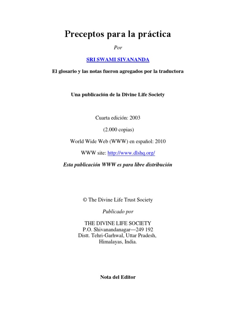 Swami Sivananda-Preceptos para La Práctica | PDF | Felicidad | Amor