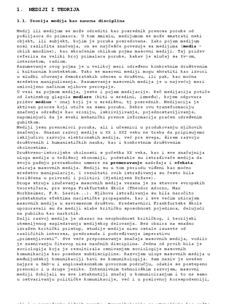 Teorija Medija Skripta OBRADA | PDF