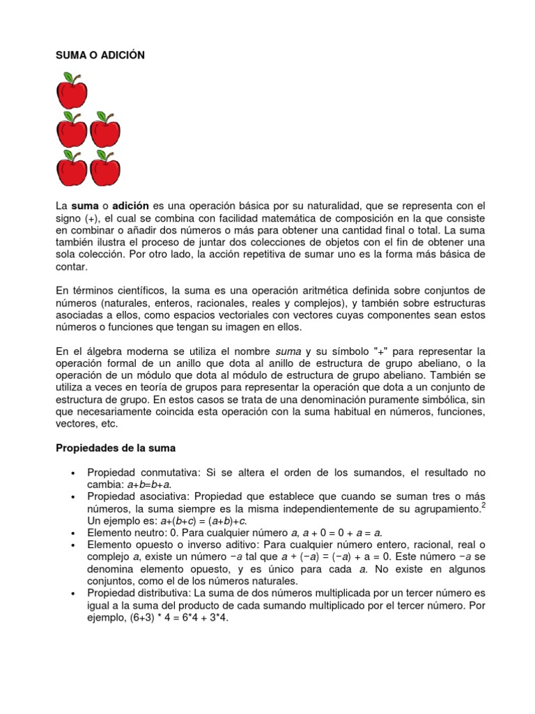 Suma o Adición | PDF | Sustracción | Grupo (Matemáticas)