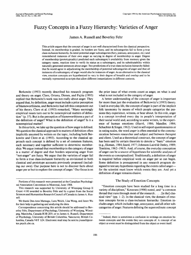 Fuzzy Concepts in A Fuzzy Hierarchy: Varieties of Anger: James A ...