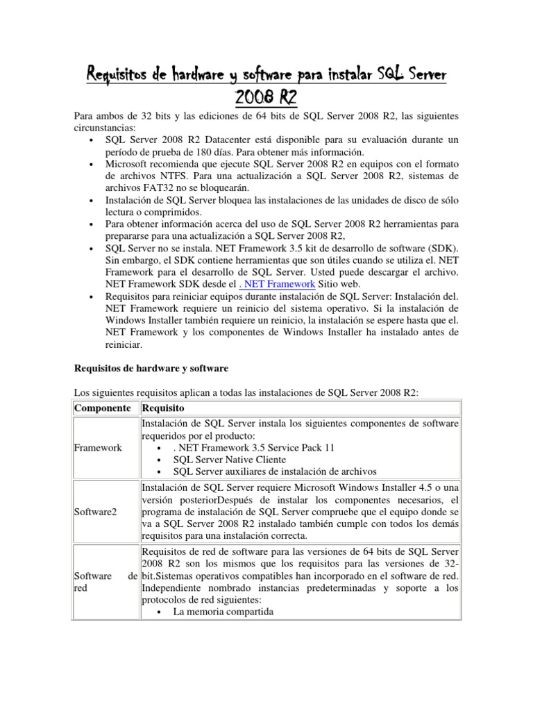 Requisitos de Hardware y Software para Instalar SQL Server 2008 | PDF | Computación de 64 bits ...