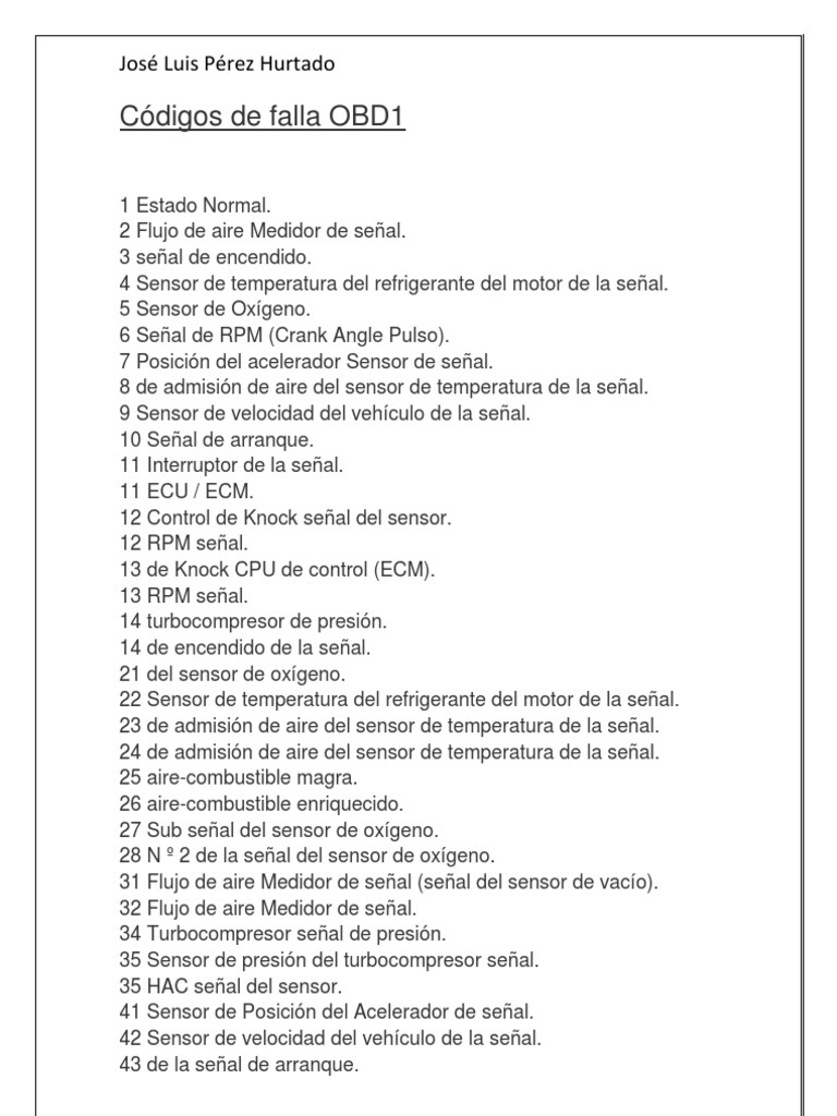 Códigos de Falla OBD1 y OBD2 | PDF | Acelerador | Turbocompresor