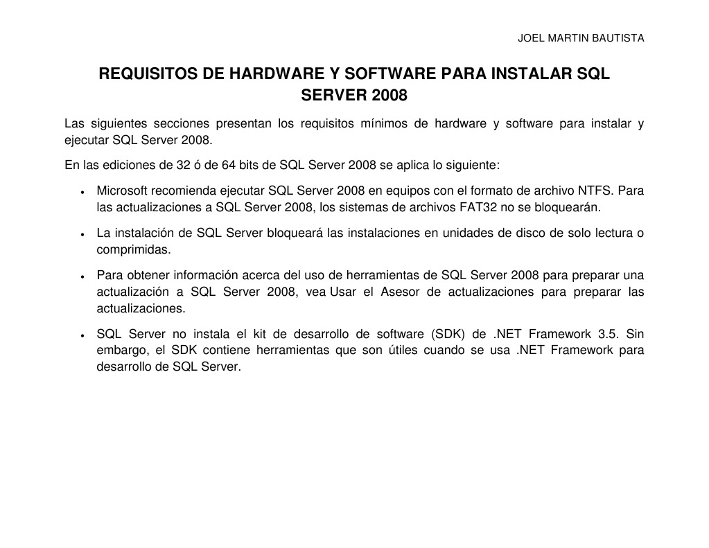 Requisitos de Hardware y Software para Instalar SQL Server 2008 | PDF ...