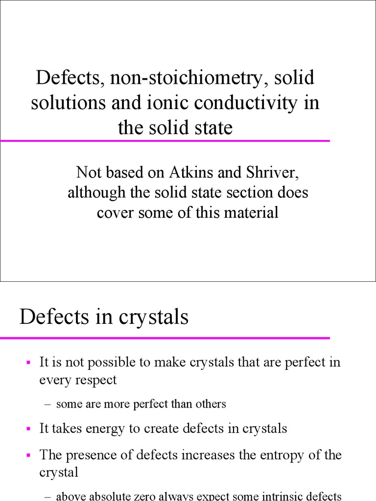Defects Nonstoichiometry Ionic Conductivity Solid State | PDF ...