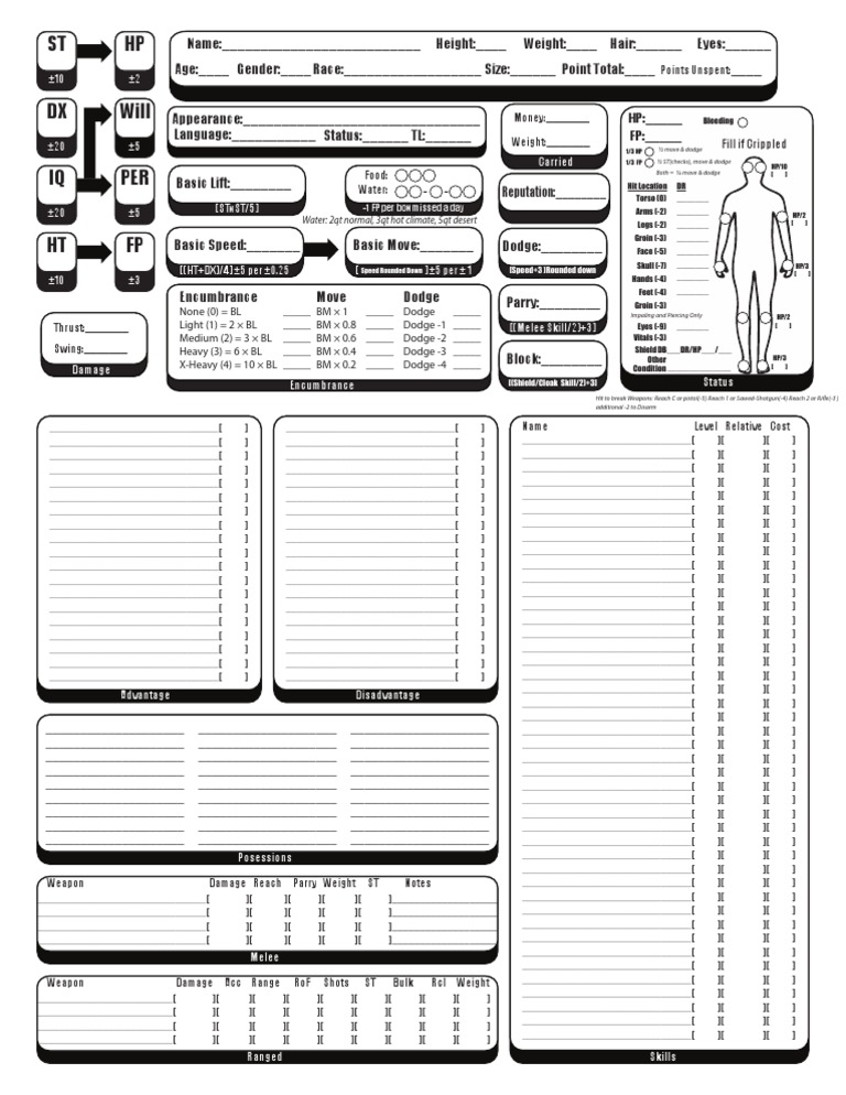 One Page Character Sheet | PDF