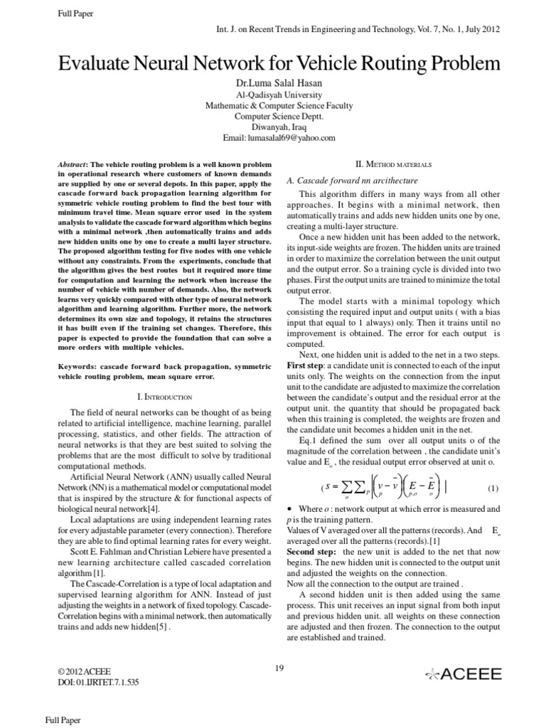 Evaluate Neural Network For Vehicle Routing Problem | PDF | Artificial ...