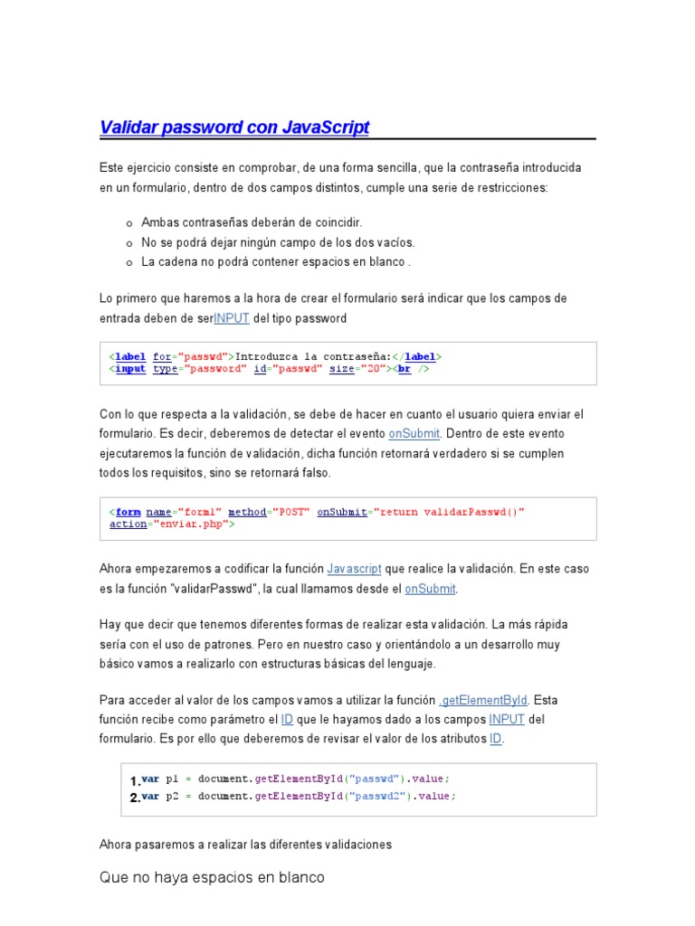 Validar Password Con JavaScript | PDF | Contraseña | Script Java