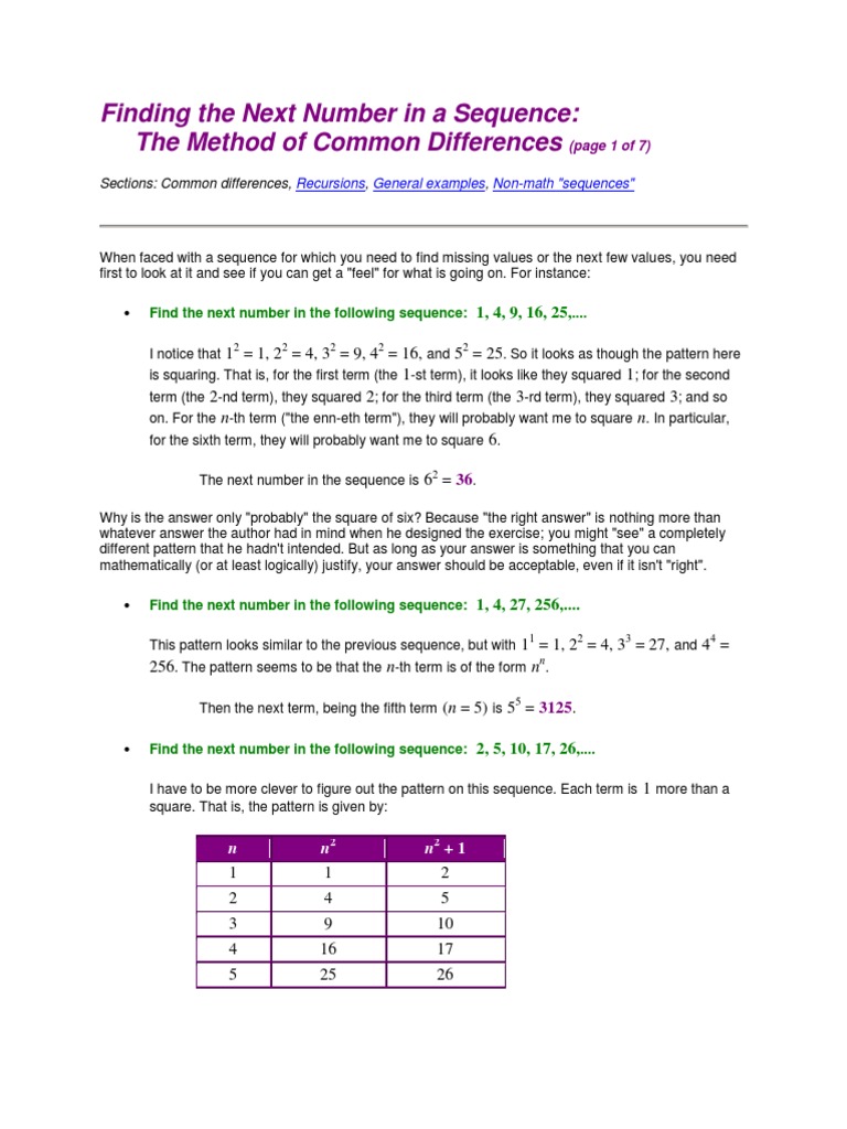 Finding The Next Number in A Sequence | PDF | Polynomial | Quadratic ...