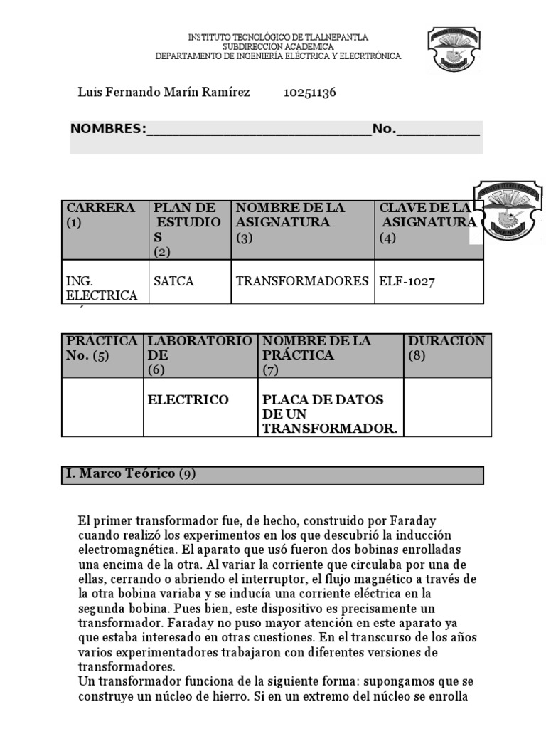 Practica de Transformadores 1 | PDF | Transformador | Corriente eléctrica