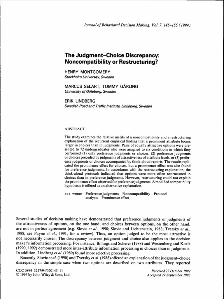 The Judgment-Choice Discrepancy | PDF | Choice | Analysis Of Variance