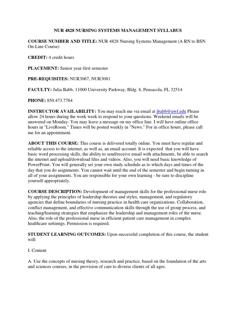 Nursing Systems Management Course | PDF | Critical Thinking | Nursing