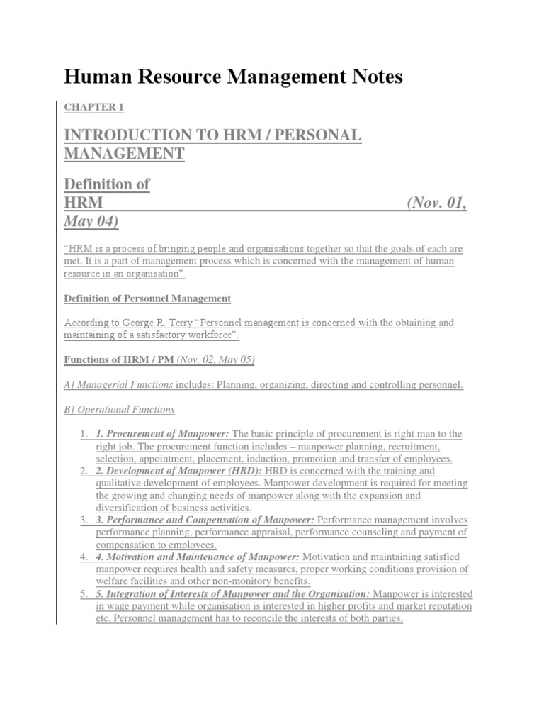 Human Resource Management Notes.. | PDF | Performance Appraisal ...