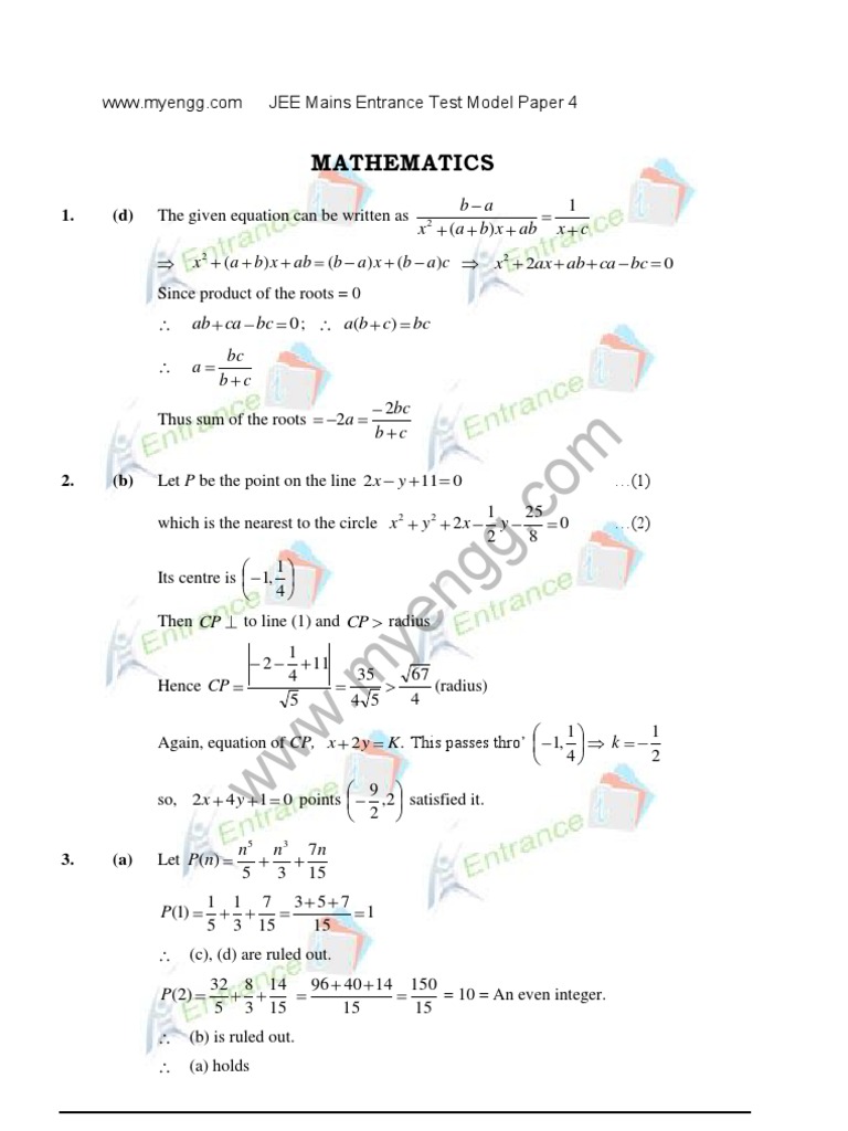 JEE Mains Model Paper with Solutions | PDF | Sphere | Force