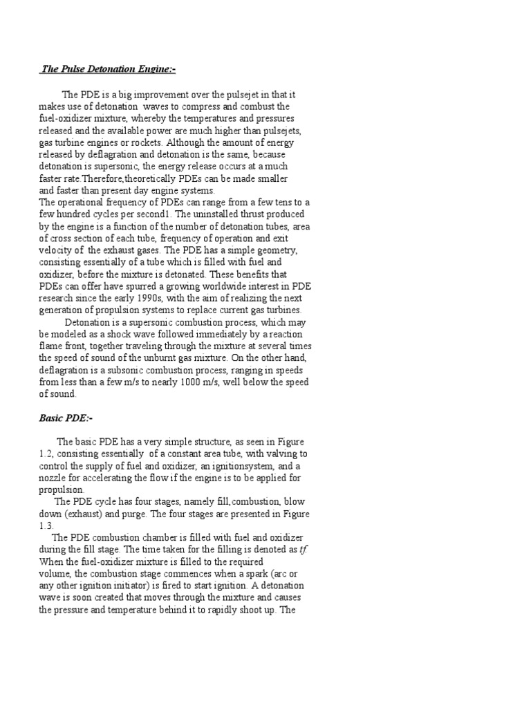 The Pulse Detonation Engine | PDF | Combustion | Rocket Engine