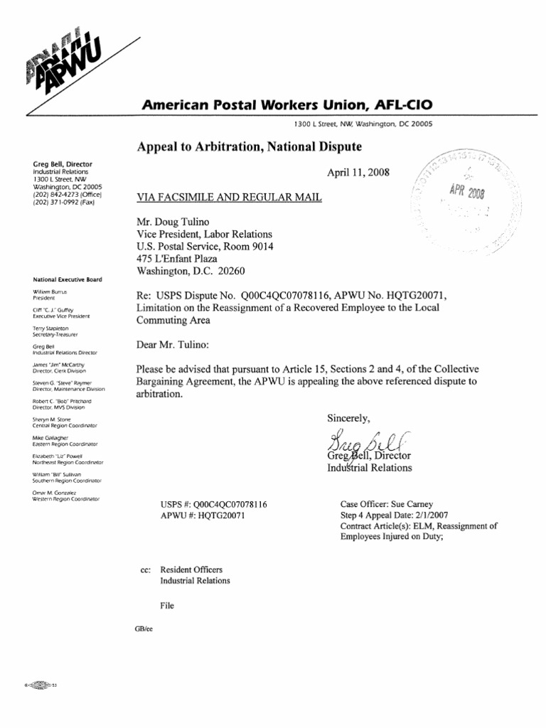APWU Appeal on Employee Reassignment Limits | PDF | United States ...