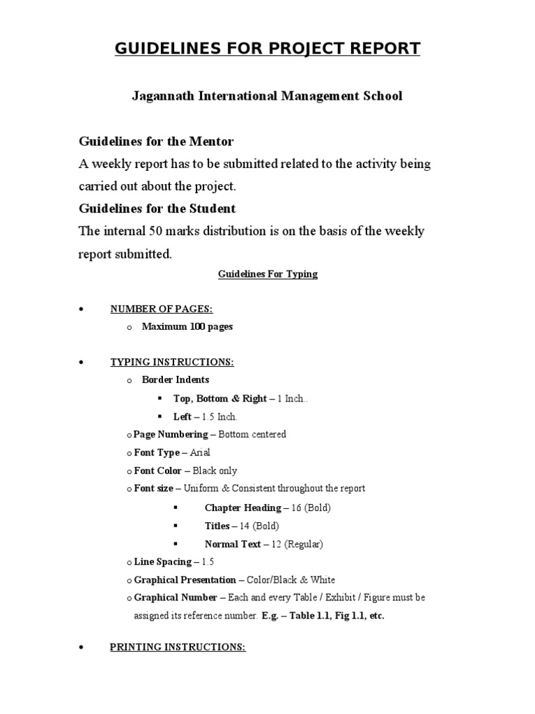 Project Report Guidelines for BBA Students | PDF