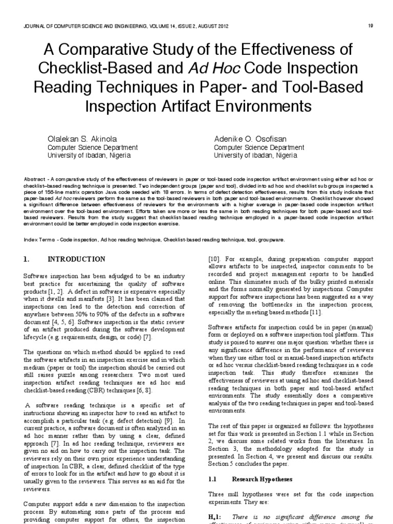 A Comparative Study of The Effectiveness of Checklist-Based and Ad Hoc ...