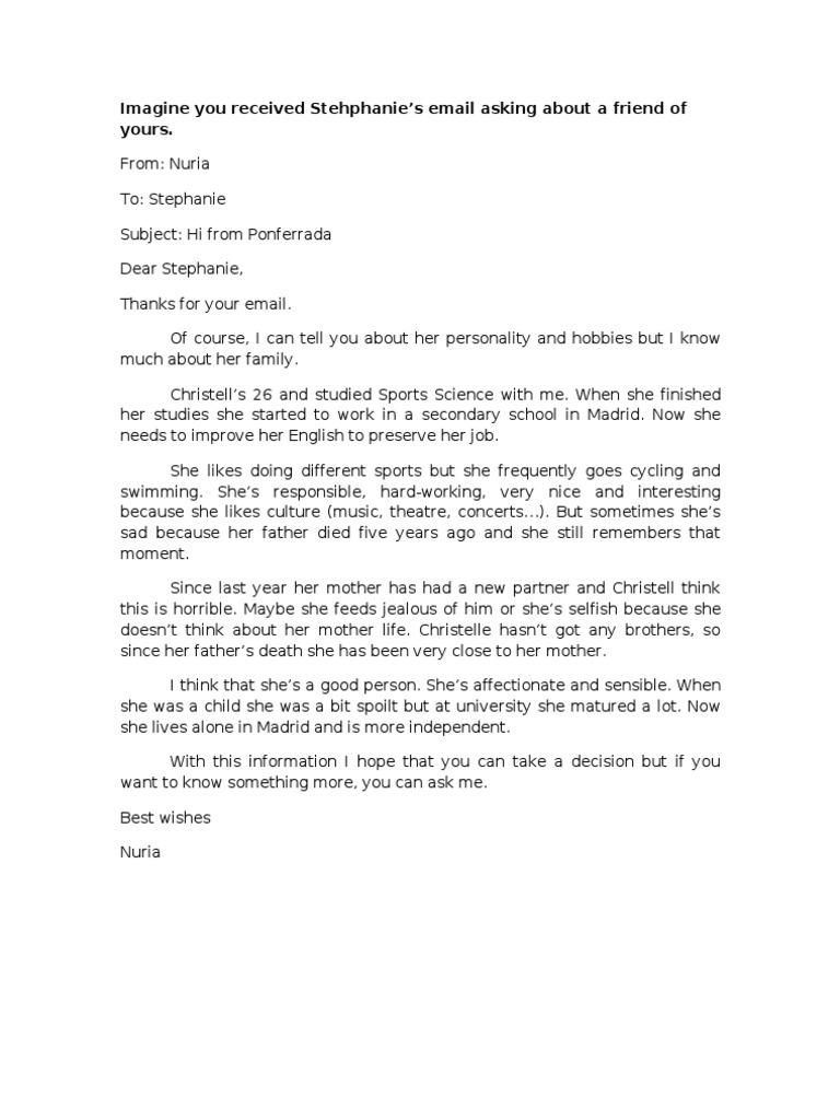 Email Asking About a Friend