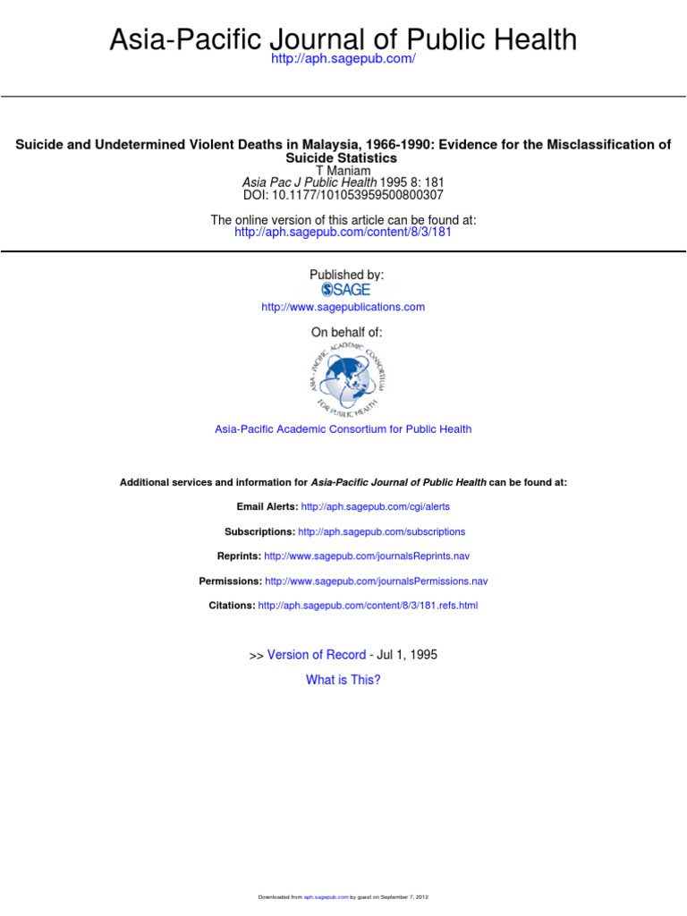 Asia Pac J Public Health 1995 Maniam 181 5 | PDF | Malaysia | Suicide