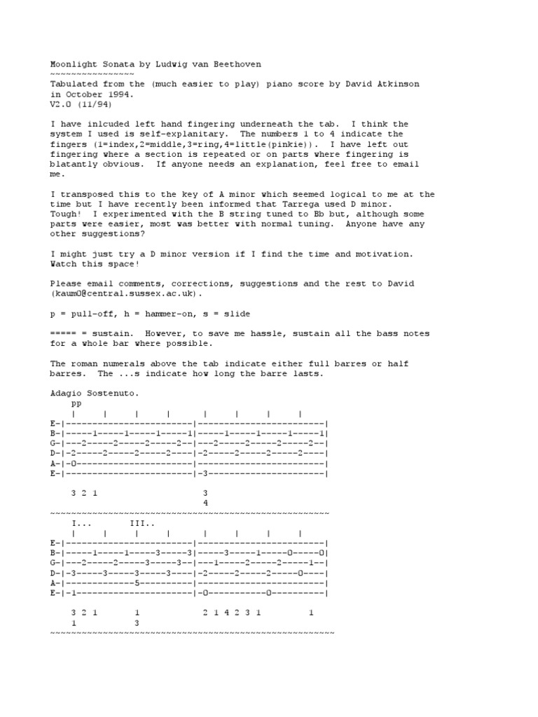Moonlight Sonata Tab Guitar | PDF | Piano Sonata No. 14 (Beethoven ...