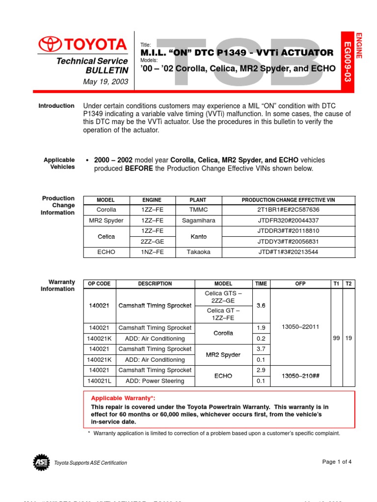 Toyota VVTi Actuator DTC P1349 Fix | PDF | Engines | Machines