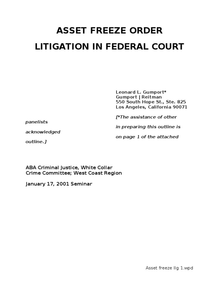 Federal Court Asset Freeze Orders Guide | PDF | Equity (Law) | Injunction