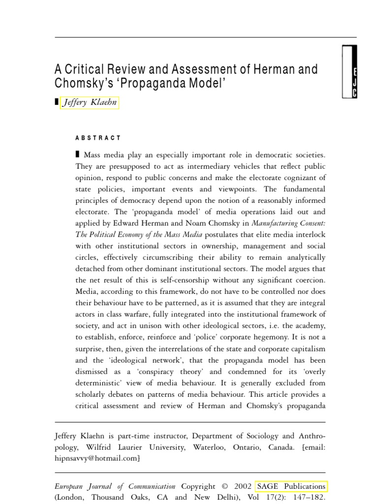A Critical Review and Assessment of Herman and Chomsky's Propaganda ...