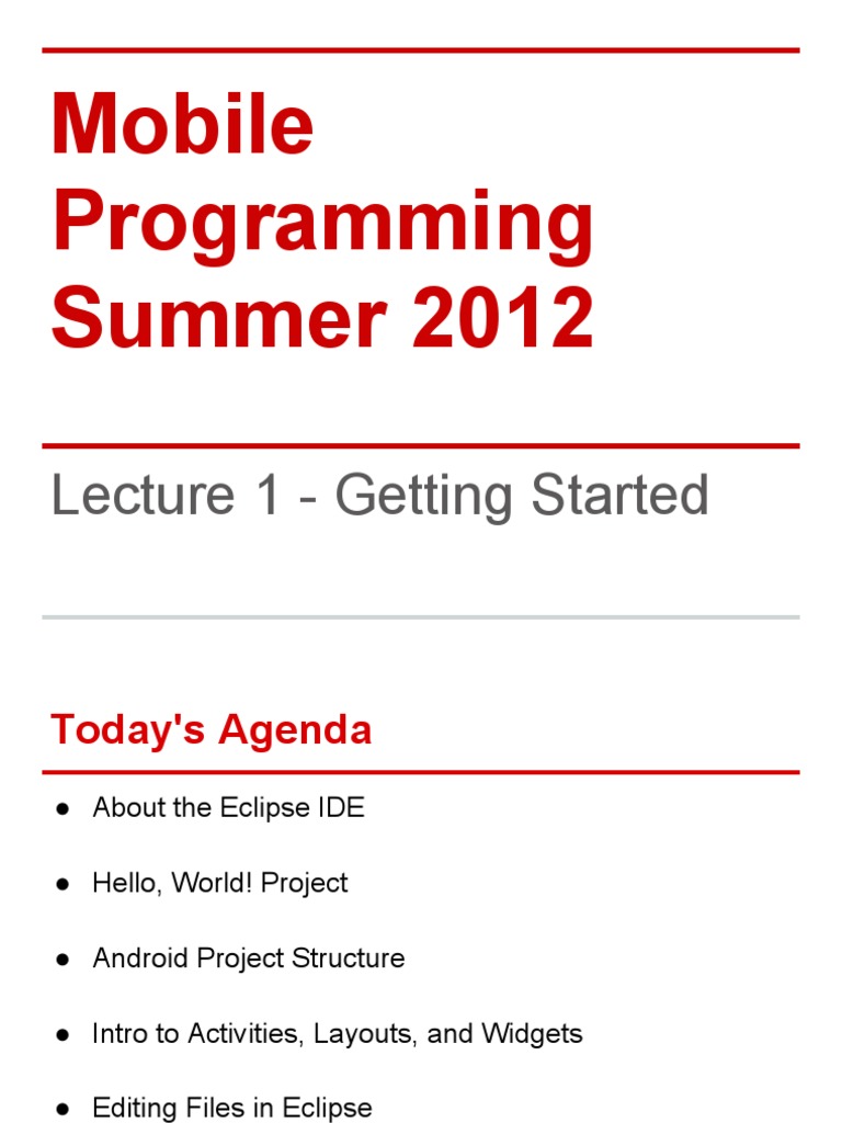 Lecture 1 - Getting Started | PDF | Eclipse (Software) | Android (Operating System)