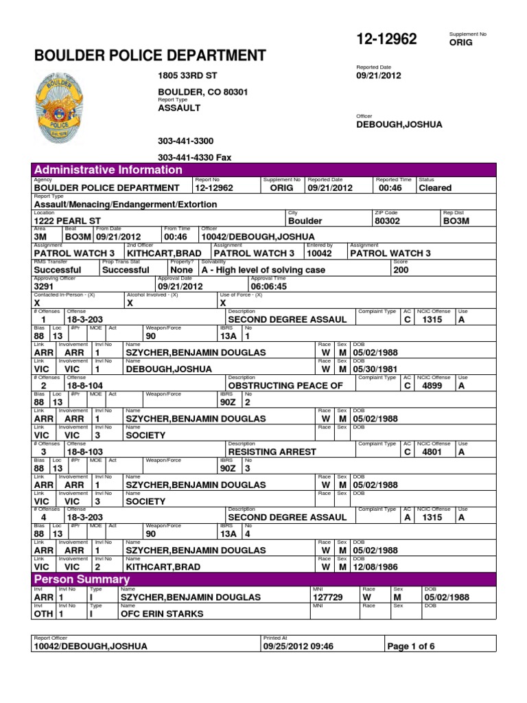 Benjamin Szycher Arrest Report | PDF | Handcuffs | Law Enforcement