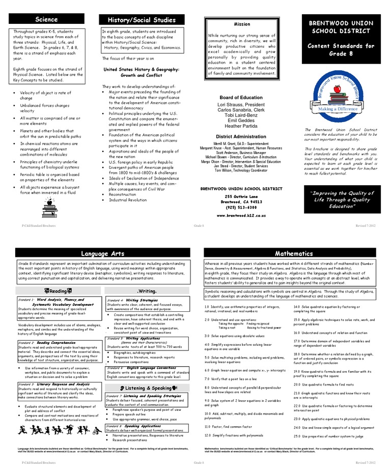 Kid Friendly 8th Grade California State Standards | PDF | Quadratic ...