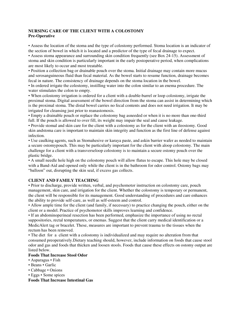 Nursing Care of The Client With A Colostomy | PDF | Foods | Flatulence