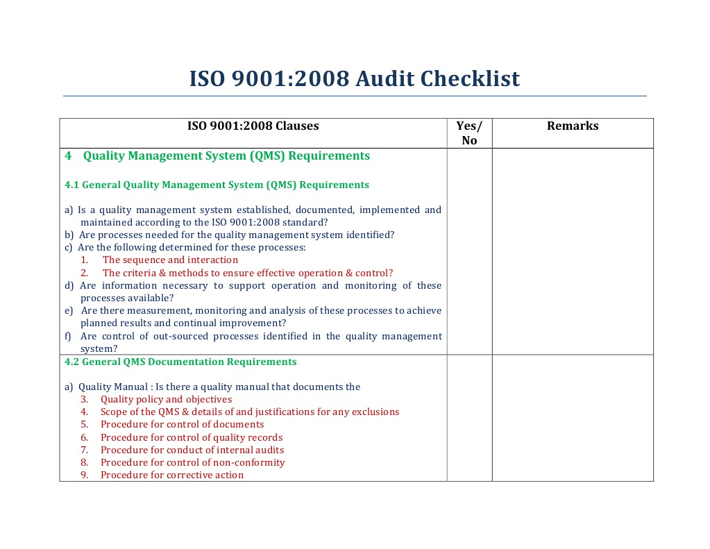 ISO 9001 2008 Gap Analysis Checklist | Verification And Validation | Audit