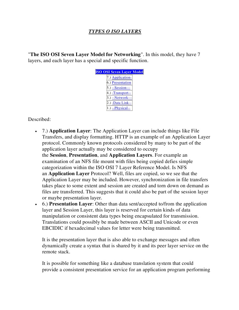 Types o Iso Layers | PDF | Network Packet | Osi Model