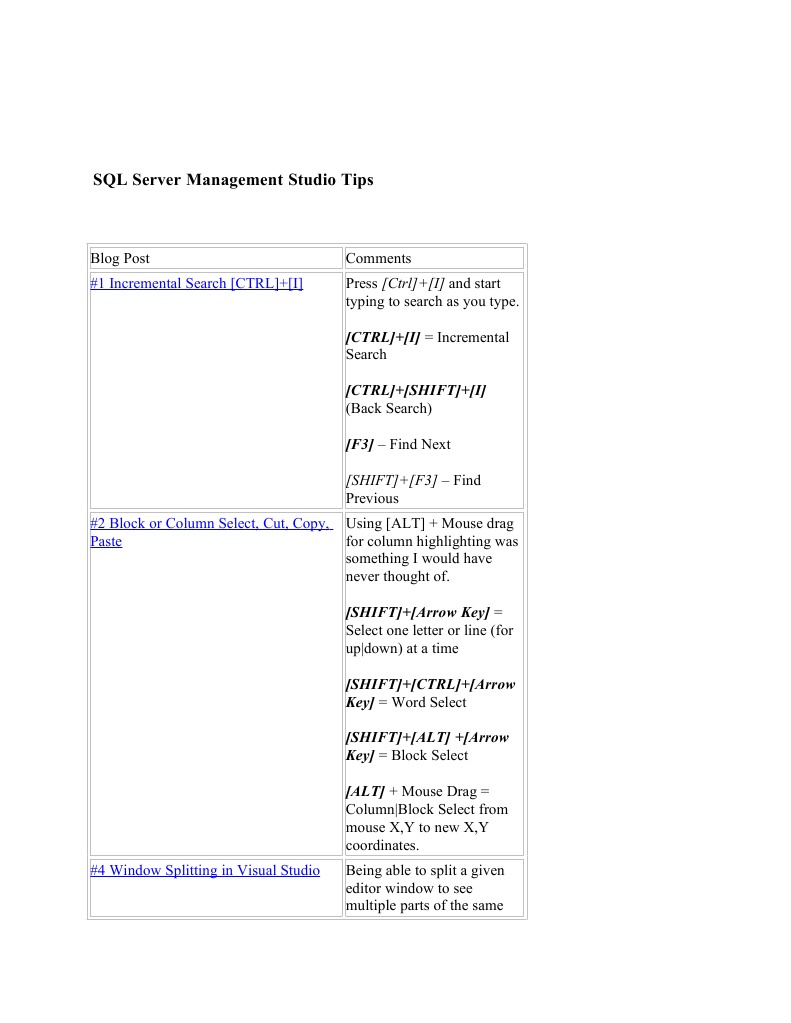 Keyboard Shortcuts and Productivity Tips for SQL Server Management Studio | PDF | Computer ...
