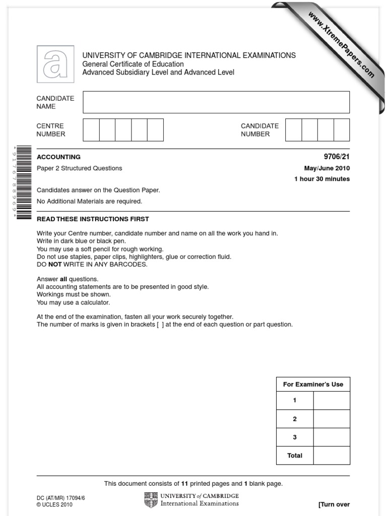 9706 s10 QP 21 | PDF | Balance Sheet | Income Statement