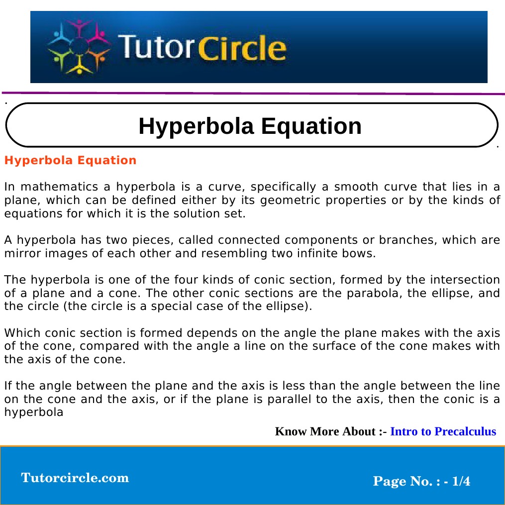 Hyperbola Equation | PDF | Ellipse | Analytic Geometry