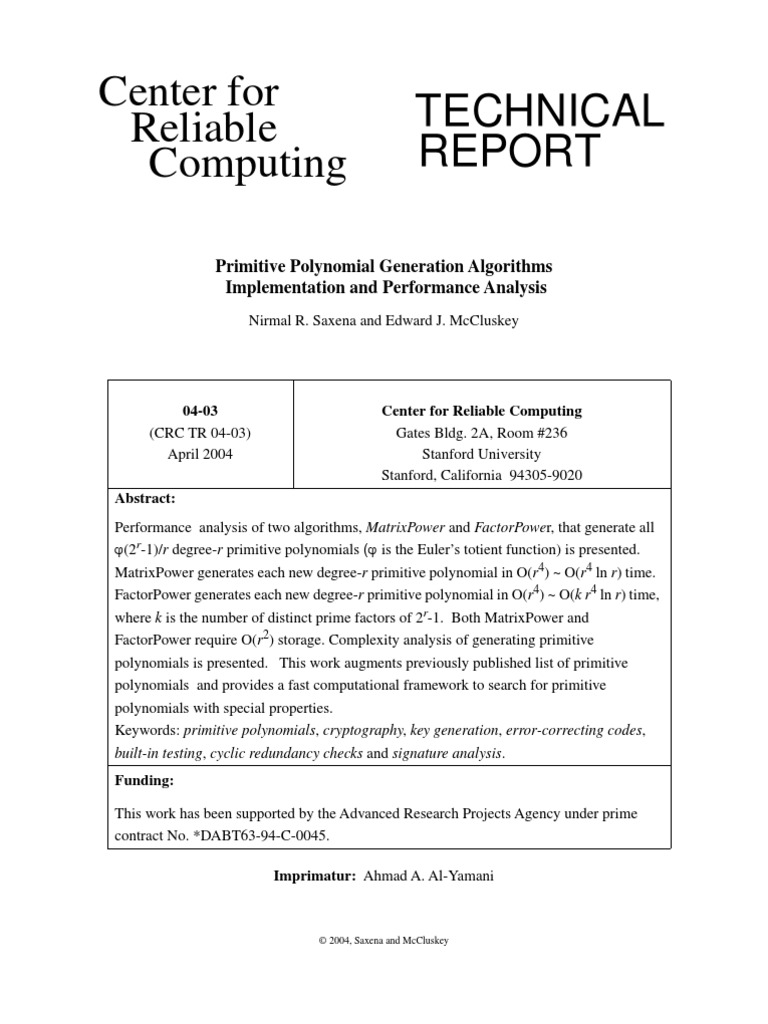 Primitive Polynomial Generation Pdf Error Detection And Correction Time Complexity