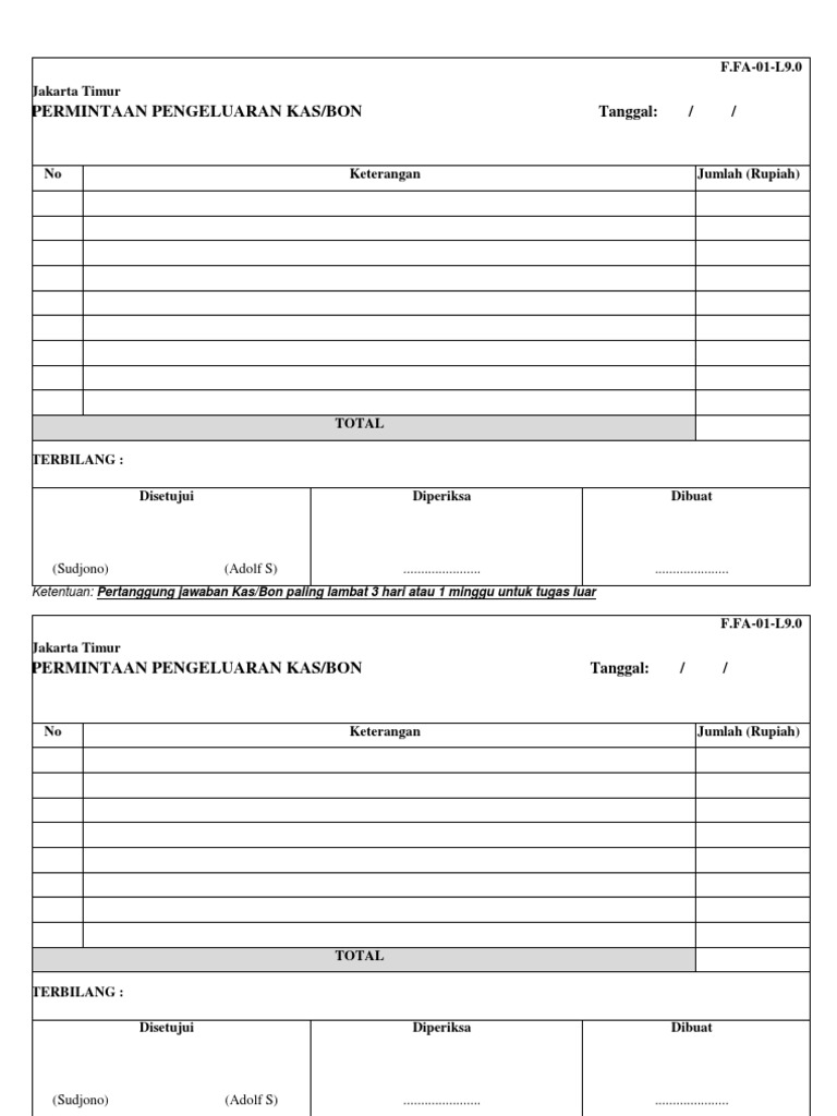 Form Kas Bon F.fa-01-L9.0 | PDF