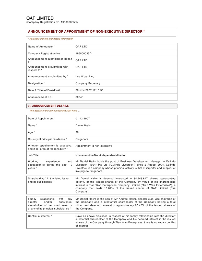 Appointment of Daniel Halim as Director | PDF | Corporations | Crime ...