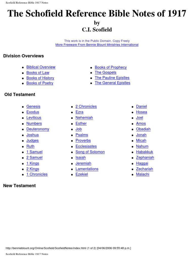 Scofield Reference Bible 1917 Notes - Reference Bible Notes of 1917 (B ...