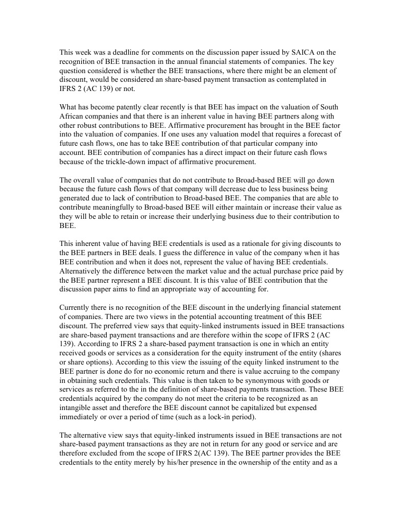 Accounting For BEE Transactions | PDF | Equity (Finance) | Discounting