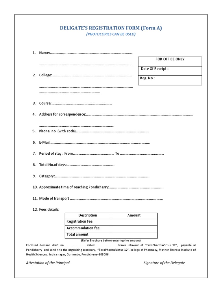 Deligate'S Registration Form (Form A) : (Photocopies Can Be Used) | PDF