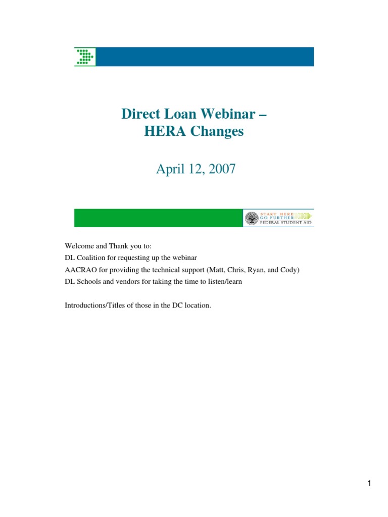 Direct Loan Webinar: HERA Changes Overview | PDF | Loans | Fee