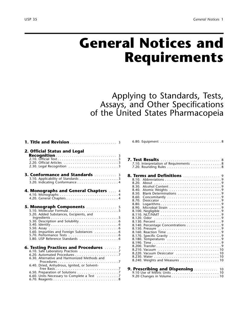 Usp 35-Nf 30 General Notices | PDF | Filtration | Assay