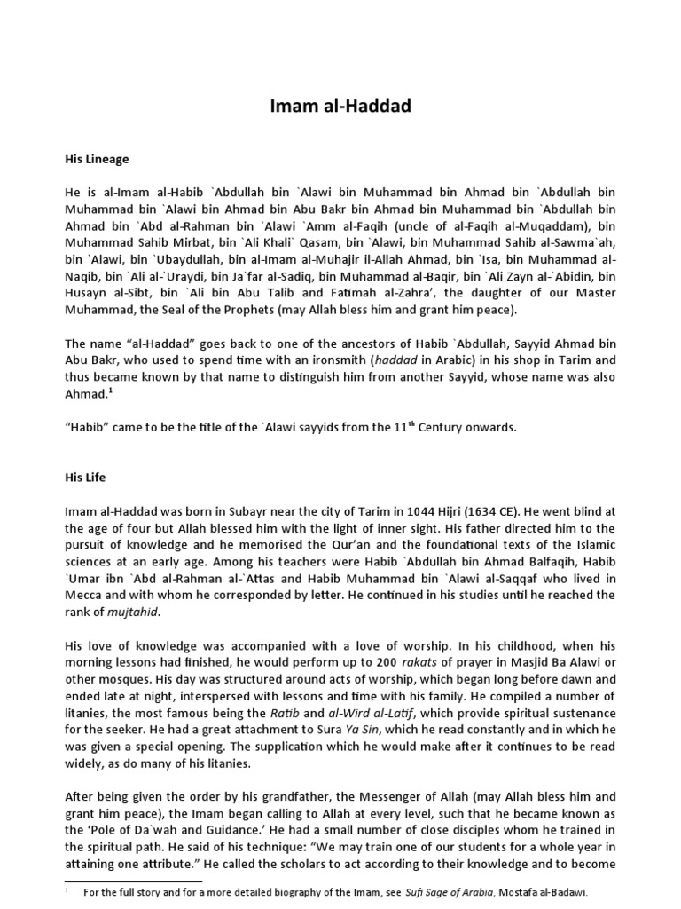 Life and Legacy of Imam al-Haddad | PDF
